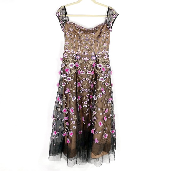 Marchesa Dresses New Marchesa Black Cocktail Dress 3d Floral Tulle
